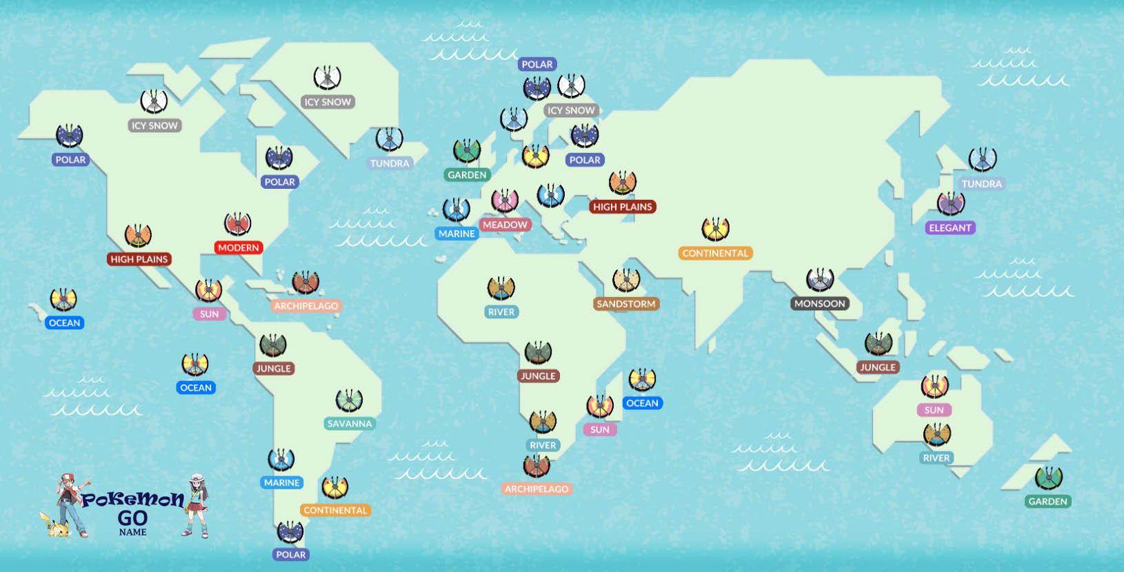 Vivillon in Pokemon GO - All the colors and patterns of the wings of ...