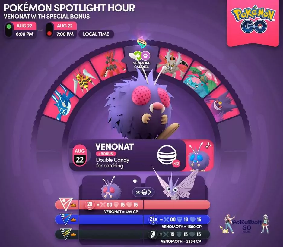 Venonat Spotlight Hour in August 2023 - Pokémon-GO.Name
